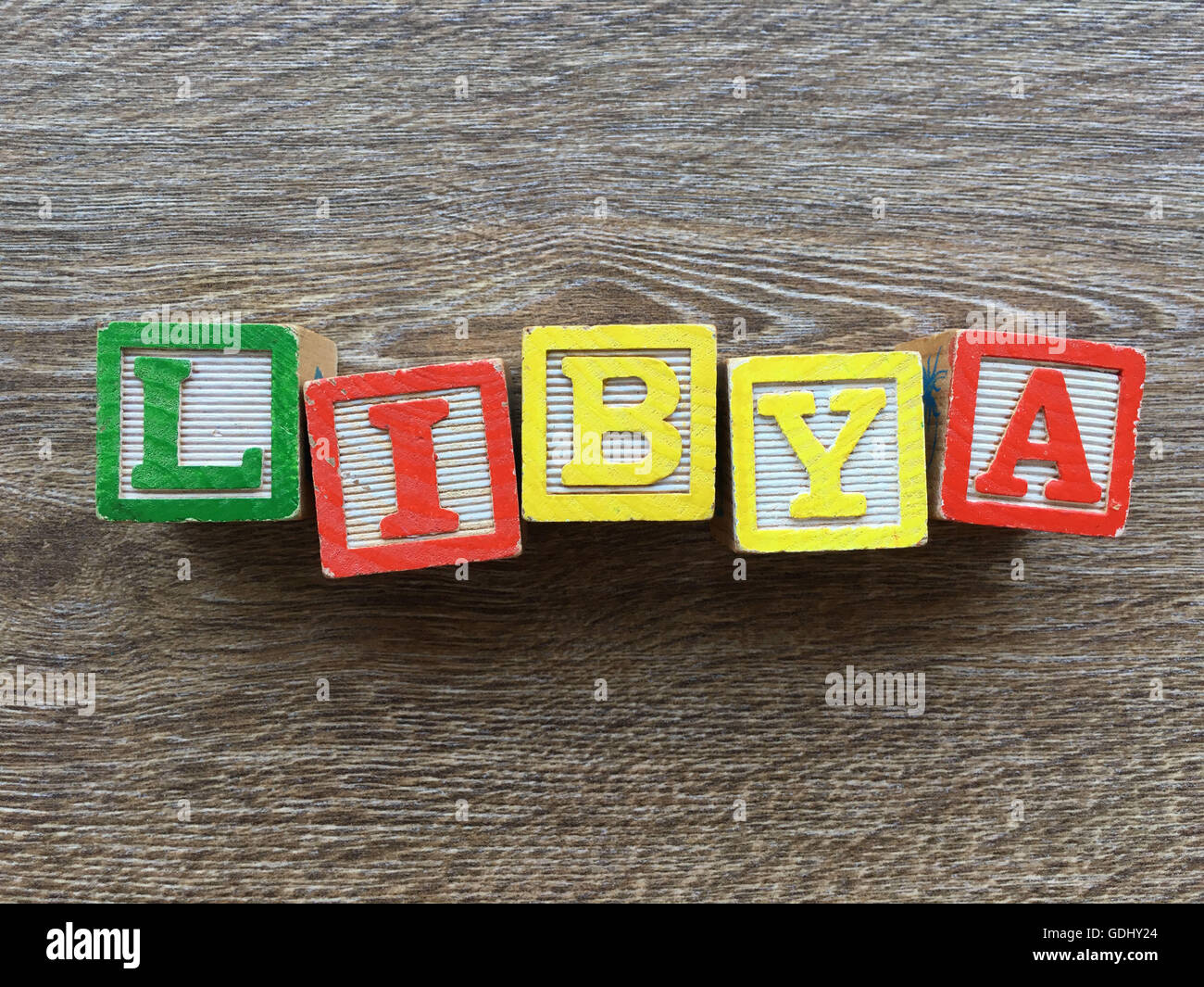 LIBYA word written with wood block letter toys Stock Photo - Alamy