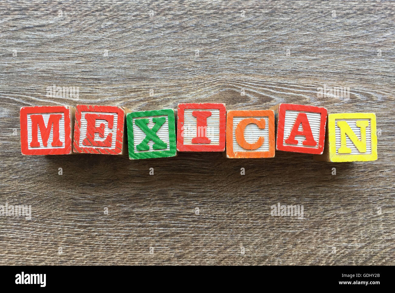 MEXICAN word written with wood block letter toys Stock Photo - Alamy