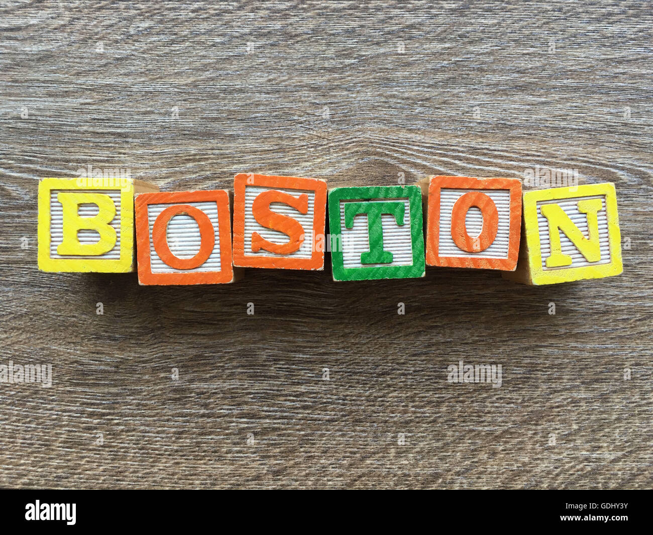 BOSTON city written with wood block letter toys Stock Photo - Alamy