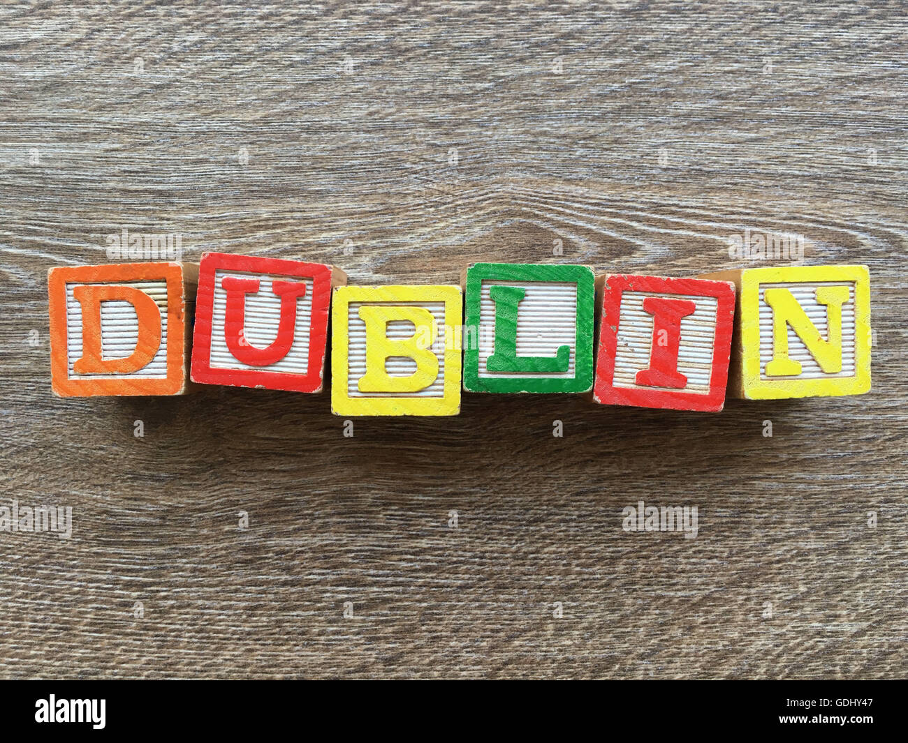 DUBLIN city written with wood block letter toys Stock Photo - Alamy
