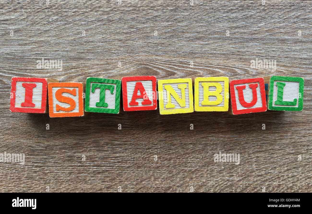 ISTANBUL city written with wood block letter toys Stock Photo - Alamy
