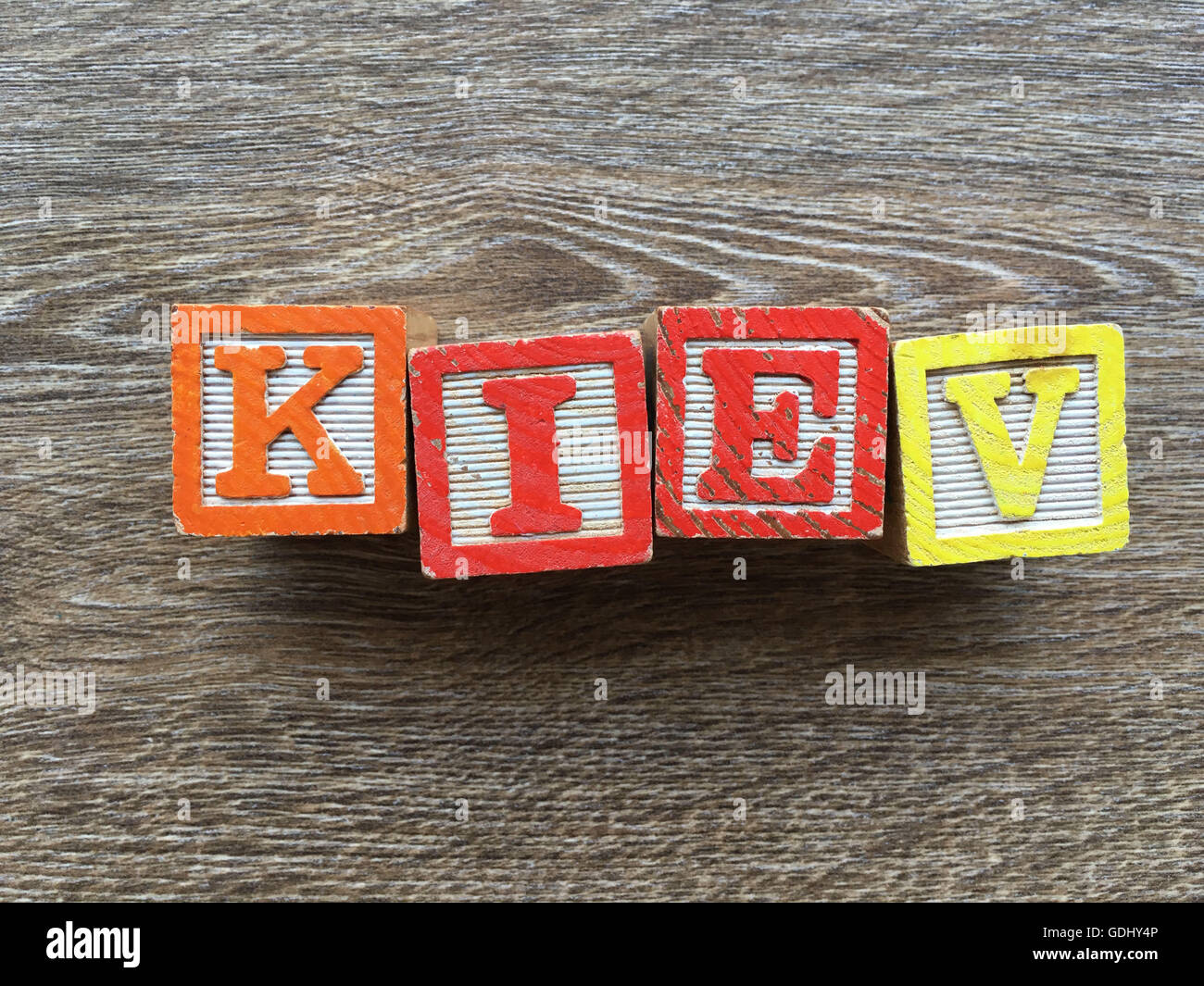 KIEV city written with wood block letter toys Stock Photo - Alamy