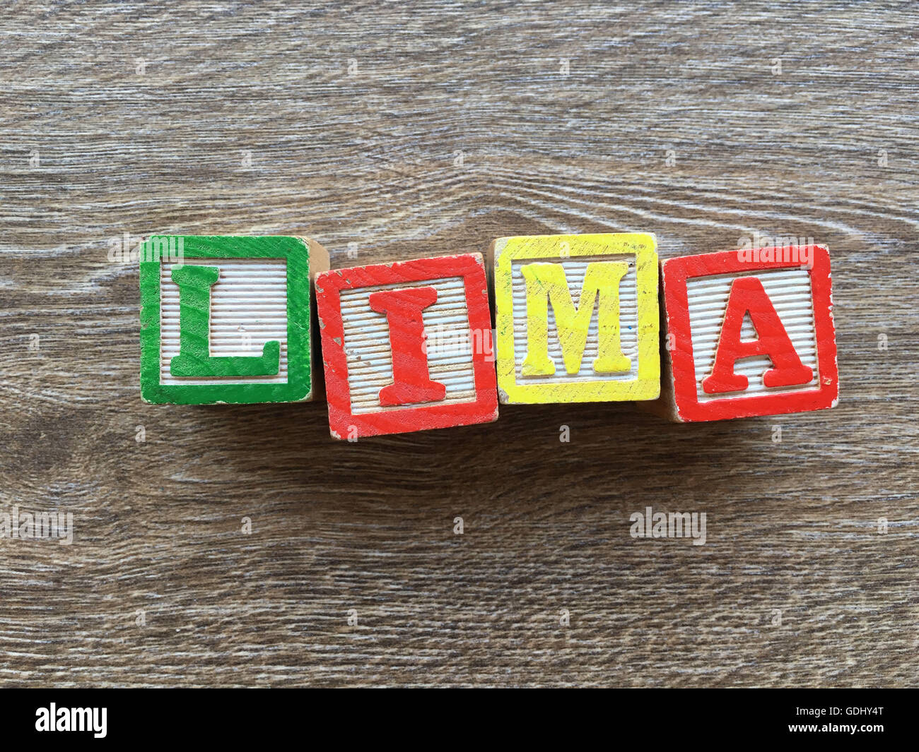 LIMA city written with wood block letter toys Stock Photo - Alamy