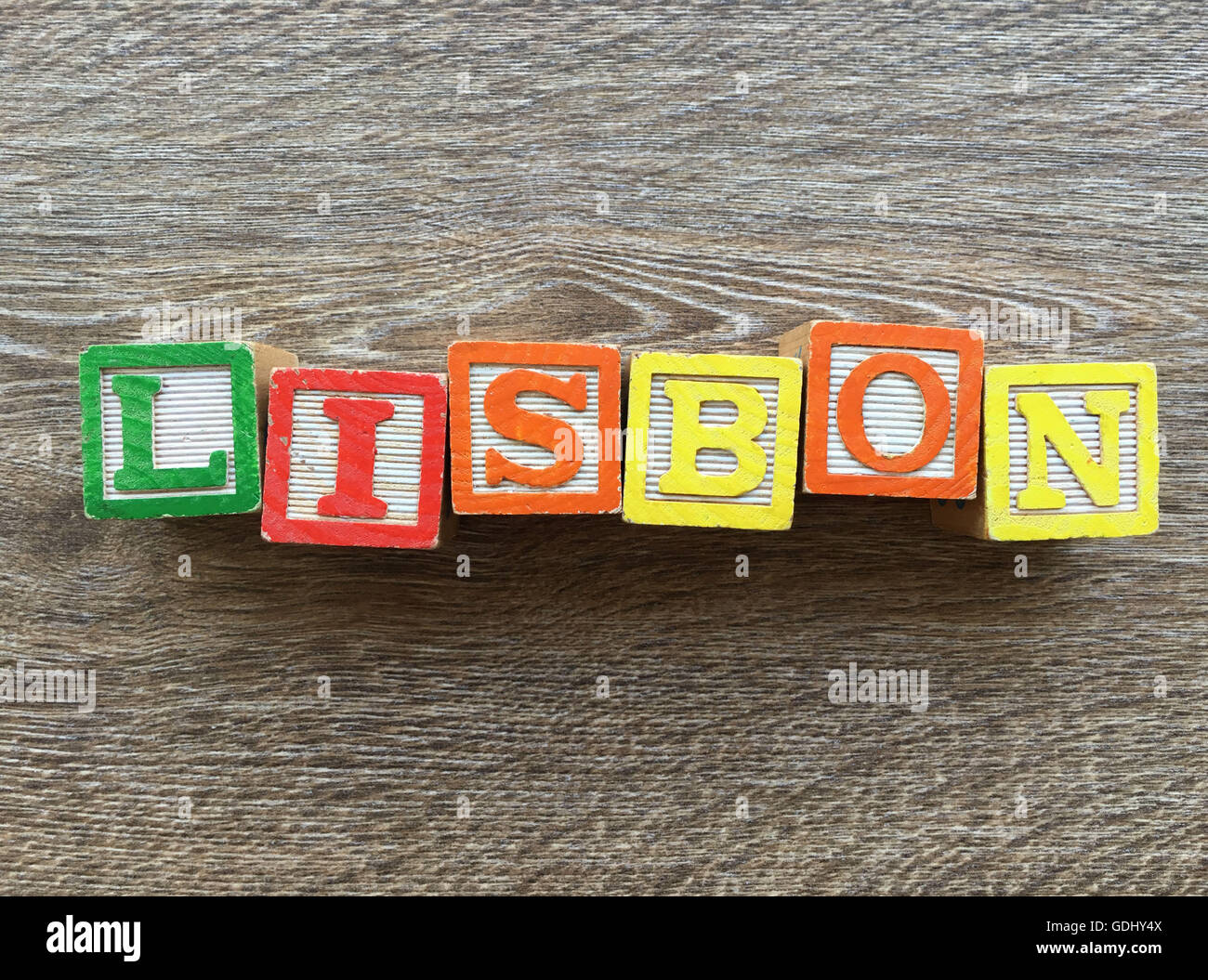 LISBON city written with wood block letter toys Stock Photo - Alamy