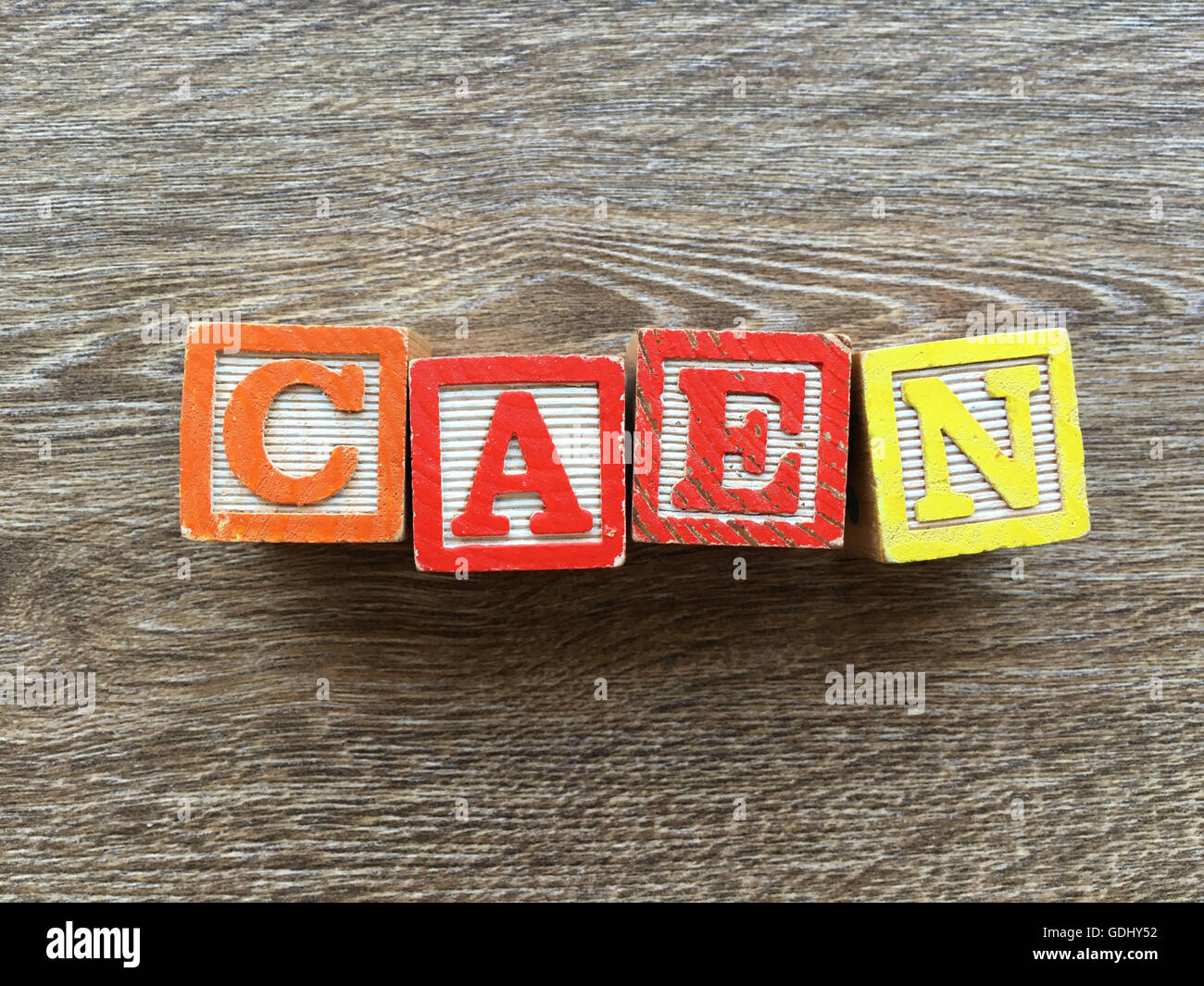 CAEN city written with wood block letter toys Stock Photo - Alamy