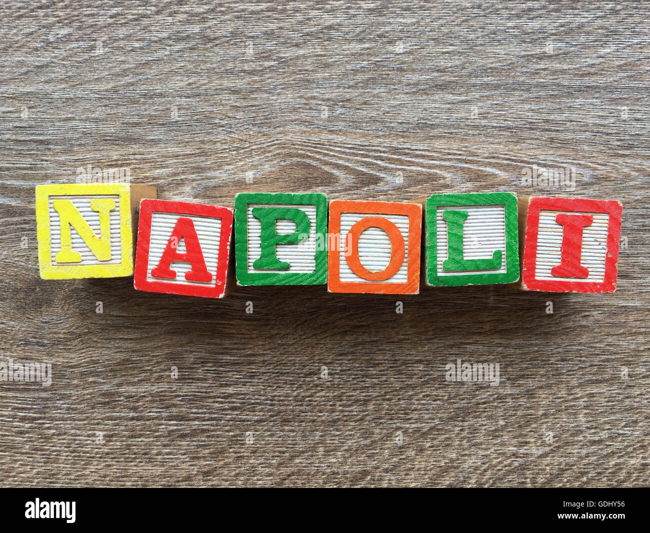 NAPOLI city written with wood block letter toys Stock Photo - Alamy