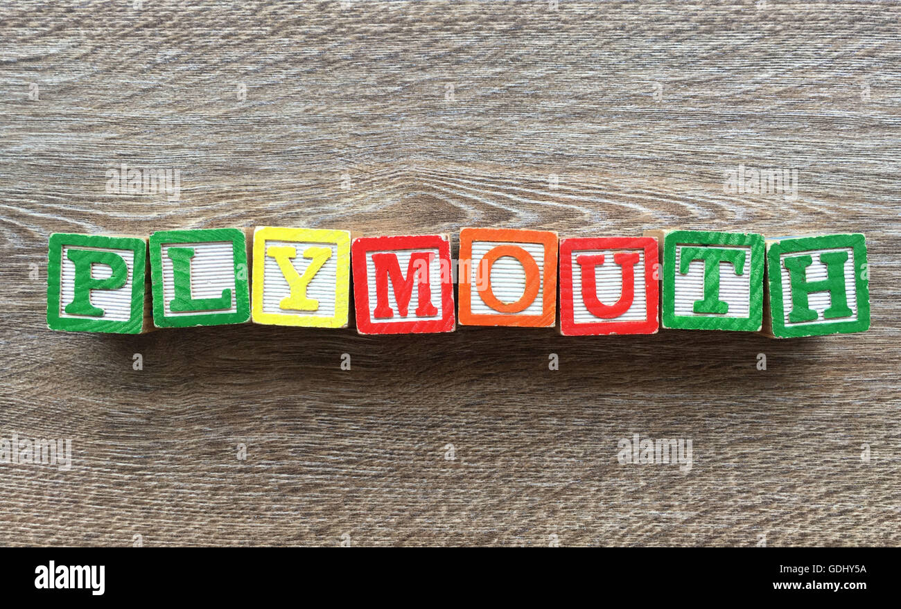 PLYMOUTH city written with wood block letter toys Stock Photo - Alamy