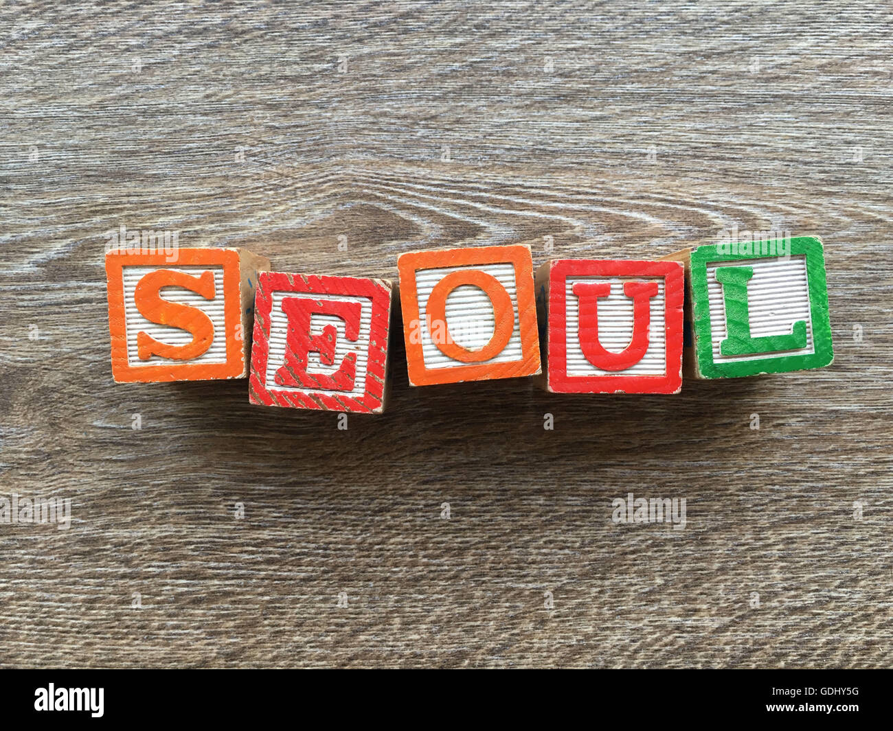 SEOUL city written with wood block letter toys Stock Photo - Alamy