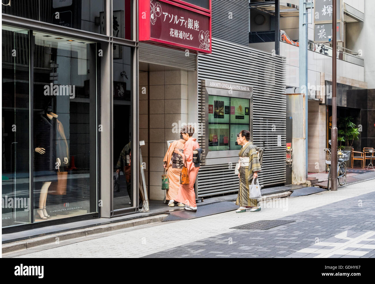 People wearing traditional Japanese Kimono on streets of Tokyo Japan ...