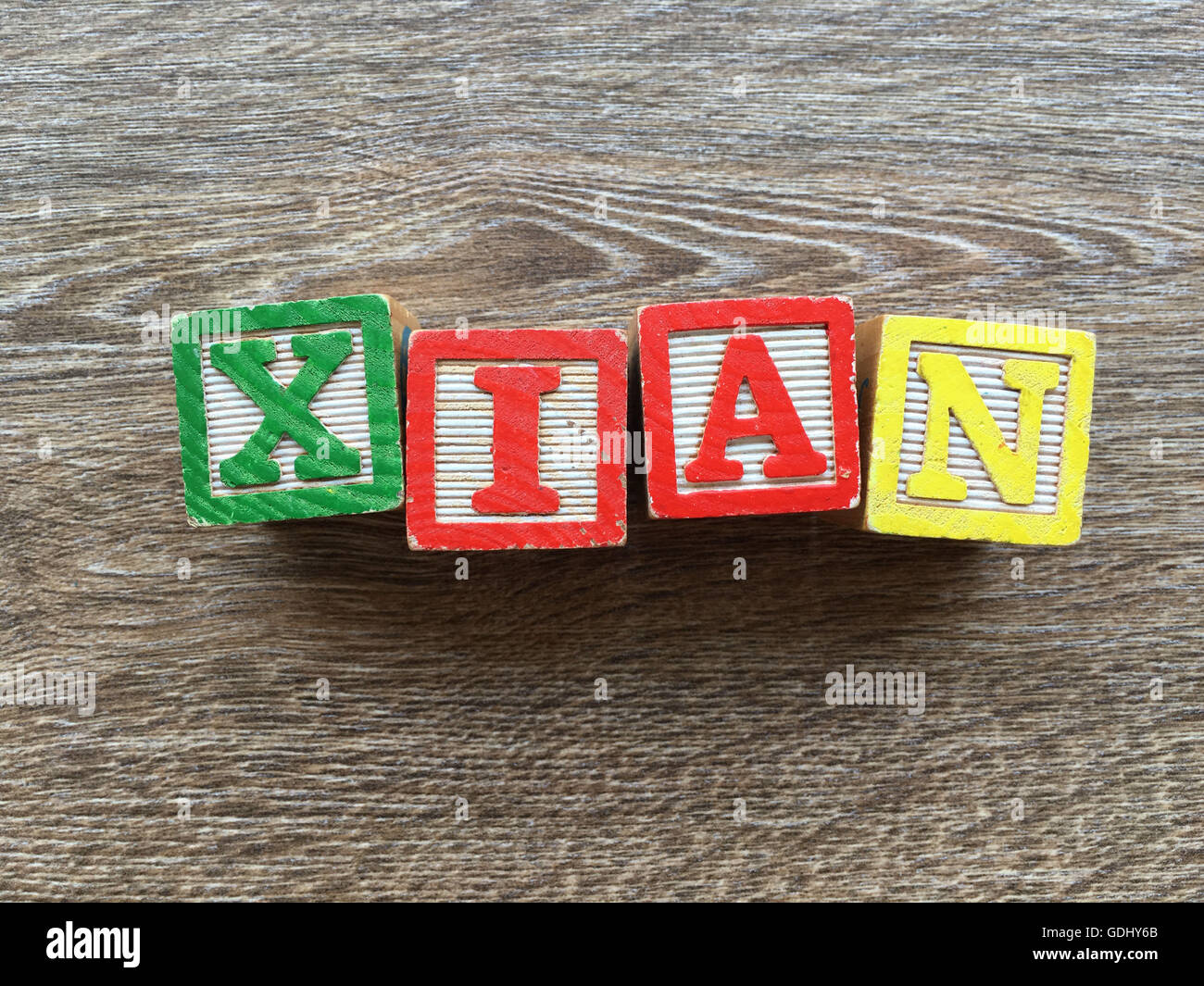 XIAN city written with wood block letter toys Stock Photo - Alamy
