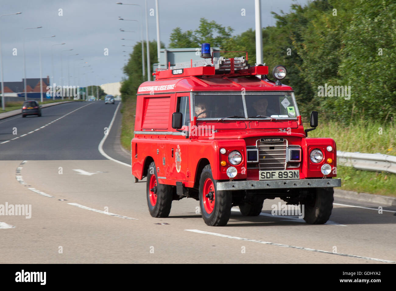 Red Land Rover Vintage Gloucestershire Fire and Rescue vehicle ...