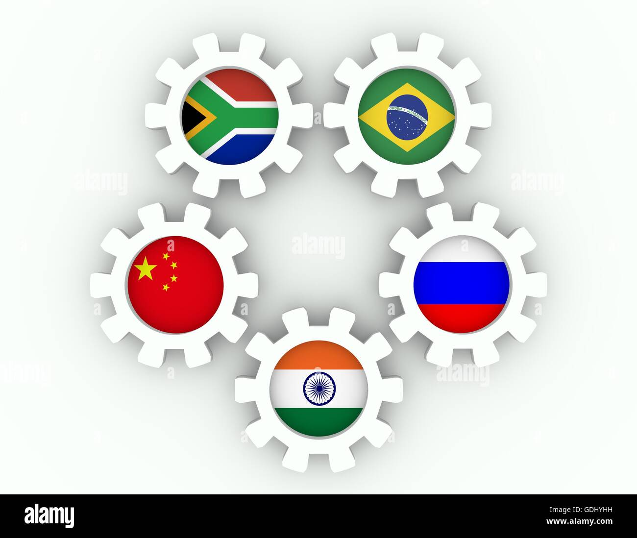 BRICS union members national flags on gears Stock Photo - Alamy
