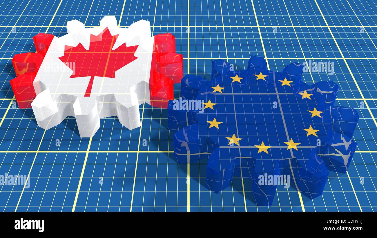 Comprehensive Economic and Trade Agreement members flags on cog wheels ...