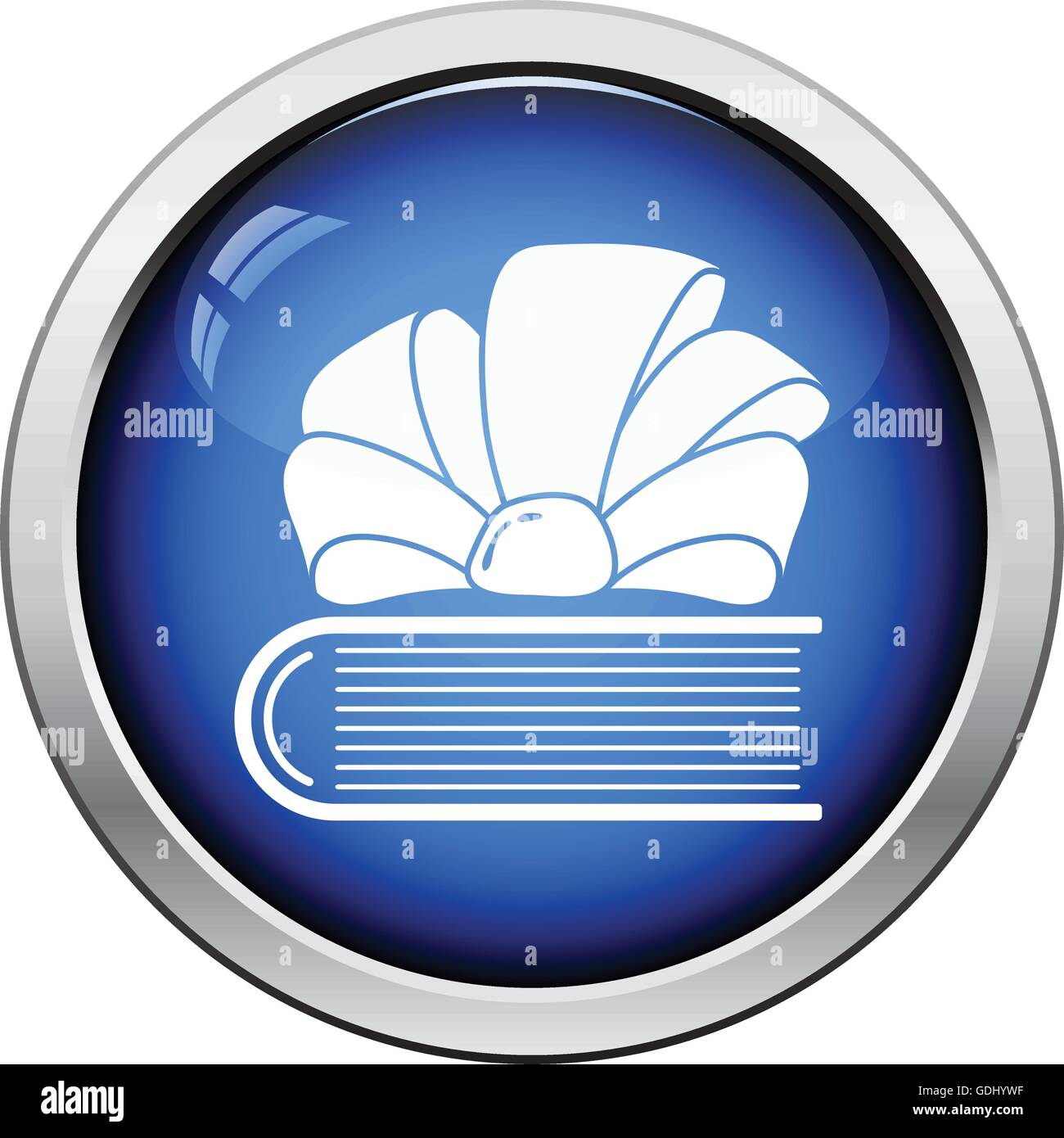 Book with ribbon bow icon. Glossy button design. Vector illustration ...