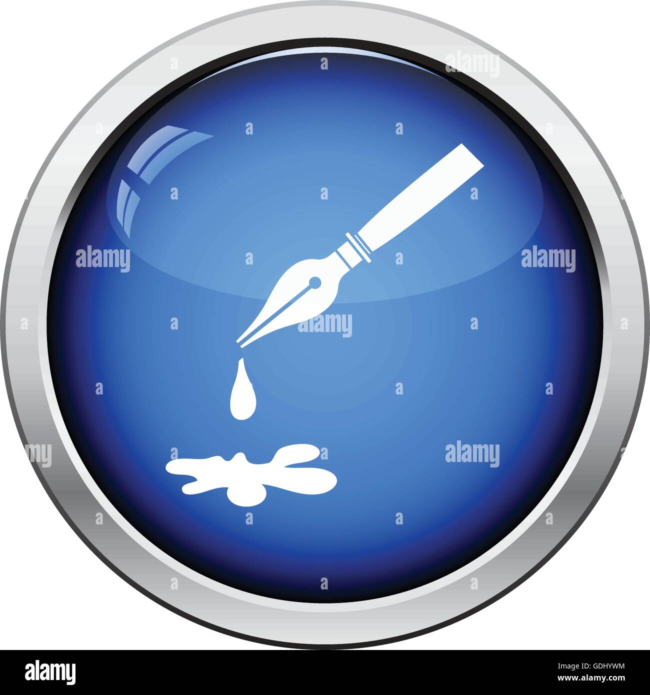 Fountain pen with blot icon. Glossy button design. Vector illustration ...
