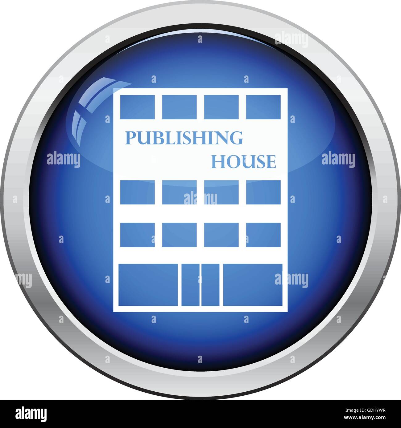 Publishing house icon. Glossy button design. Vector illustration Stock ...