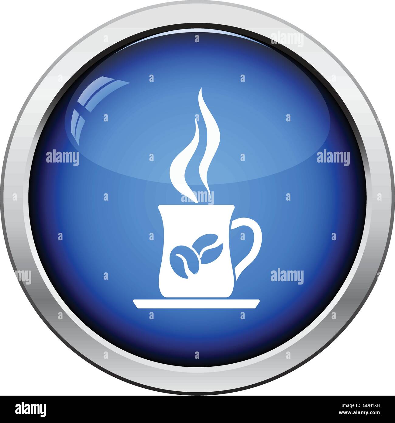 Coffee cup icon. Glossy button design. Vector illustration Stock Vector ...