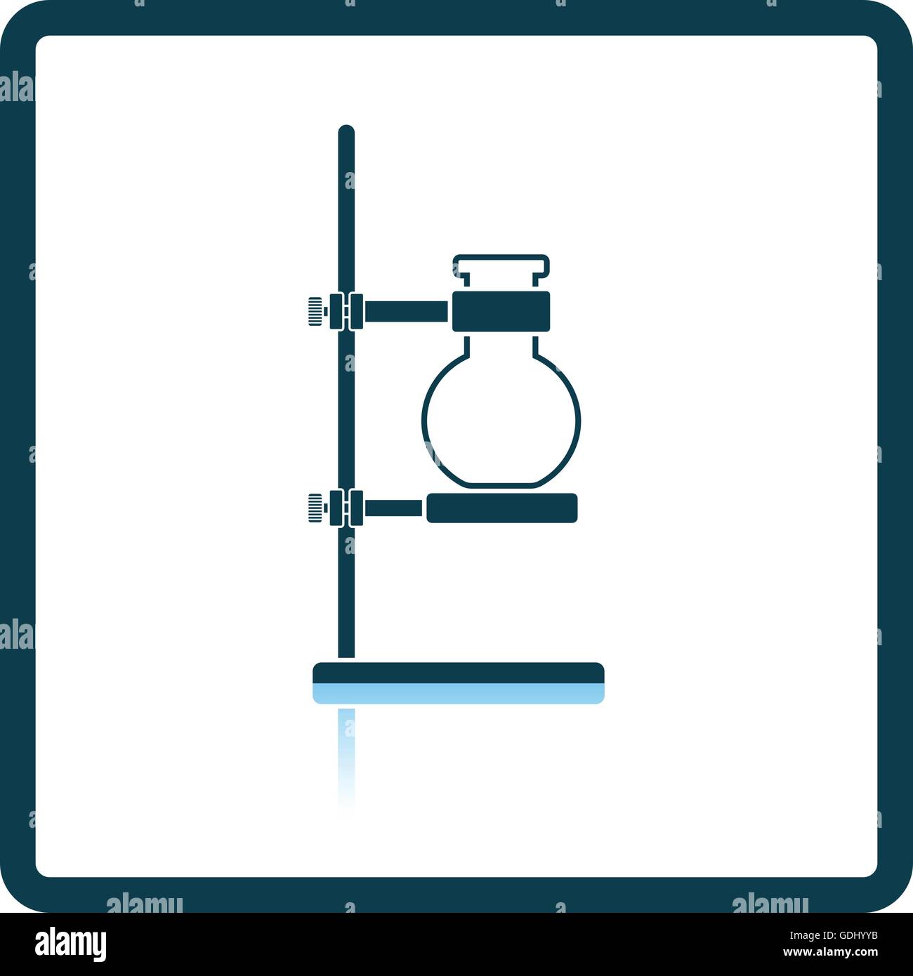 Icon of chemistry flask griped in stand. Shadow reflection design ...