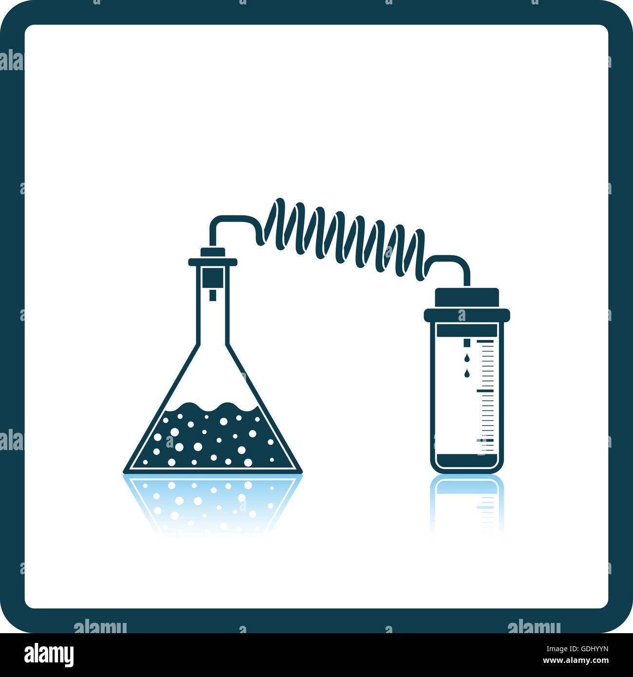 Icon of chemistry reaction with two flask. Shadow reflection design ...