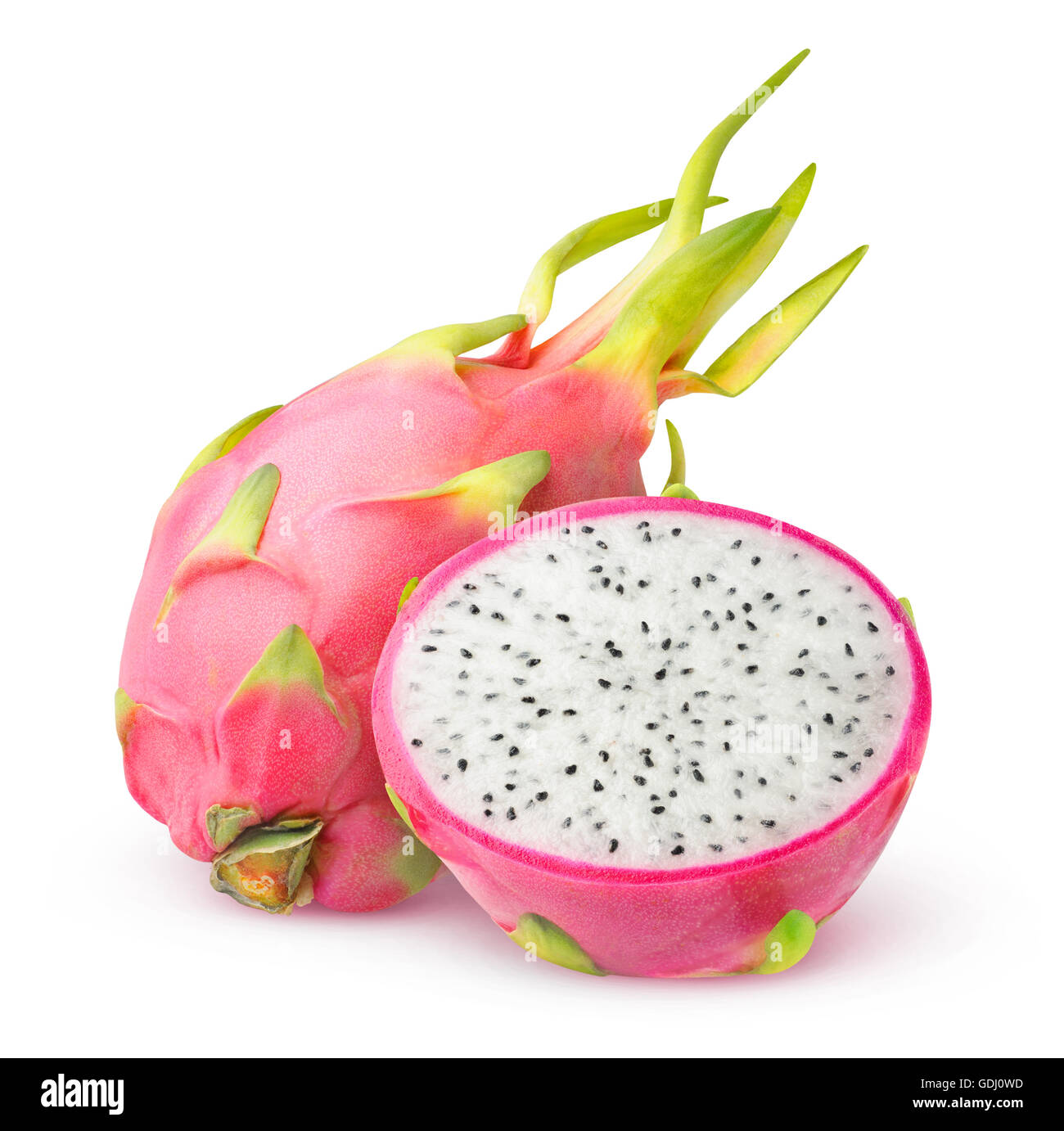 Isolated pitahaya fruits. Cut pitahaya (dragonfruit) isolated on white ...