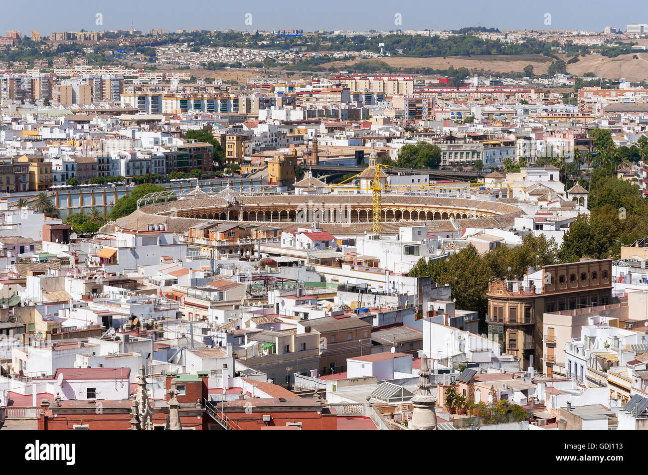 Rooftop view of Seville city in Spain from the Giralda tower with the ...