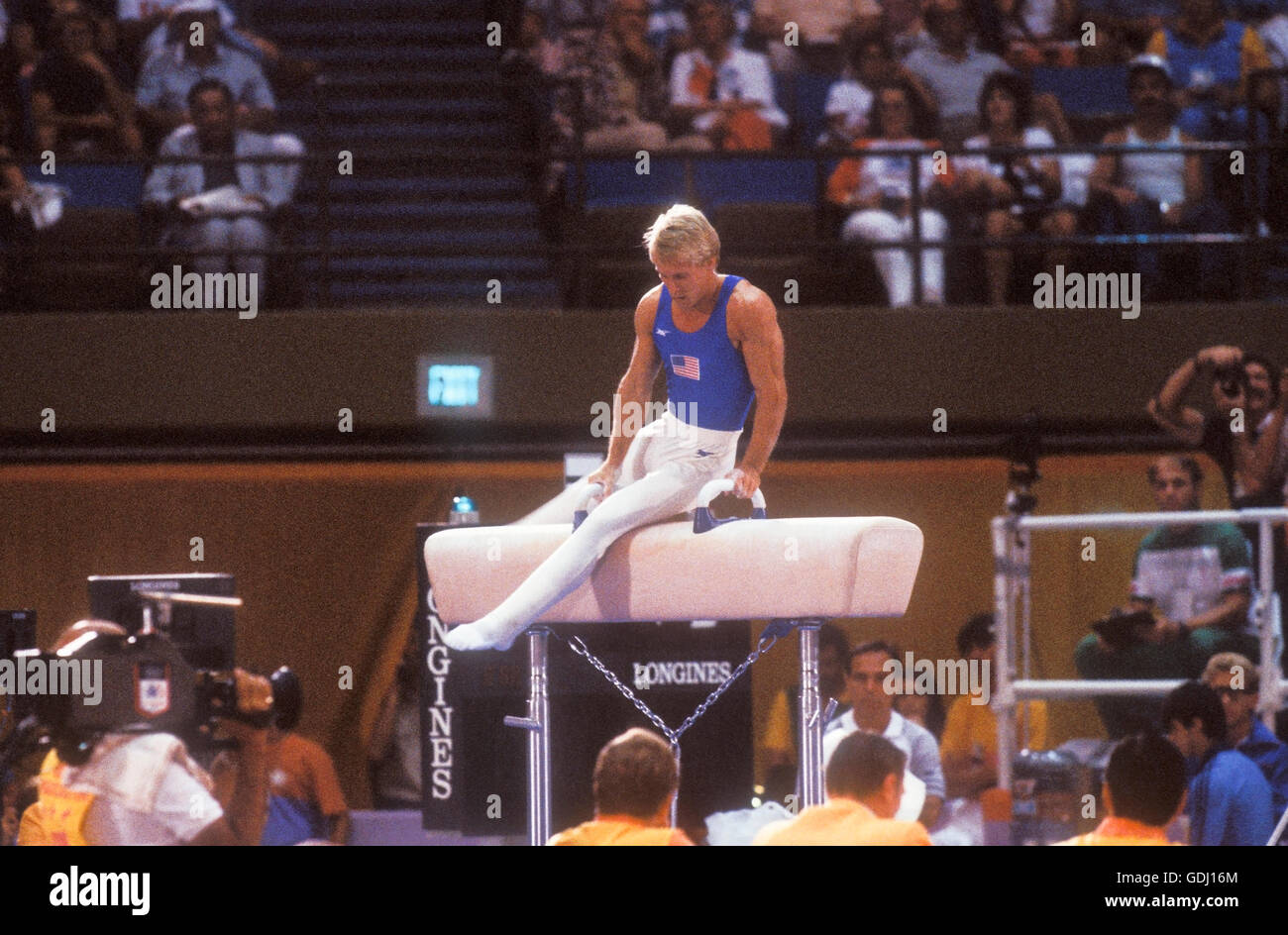 Bart Conner of USA performs on pommel horse during gymnastics ...