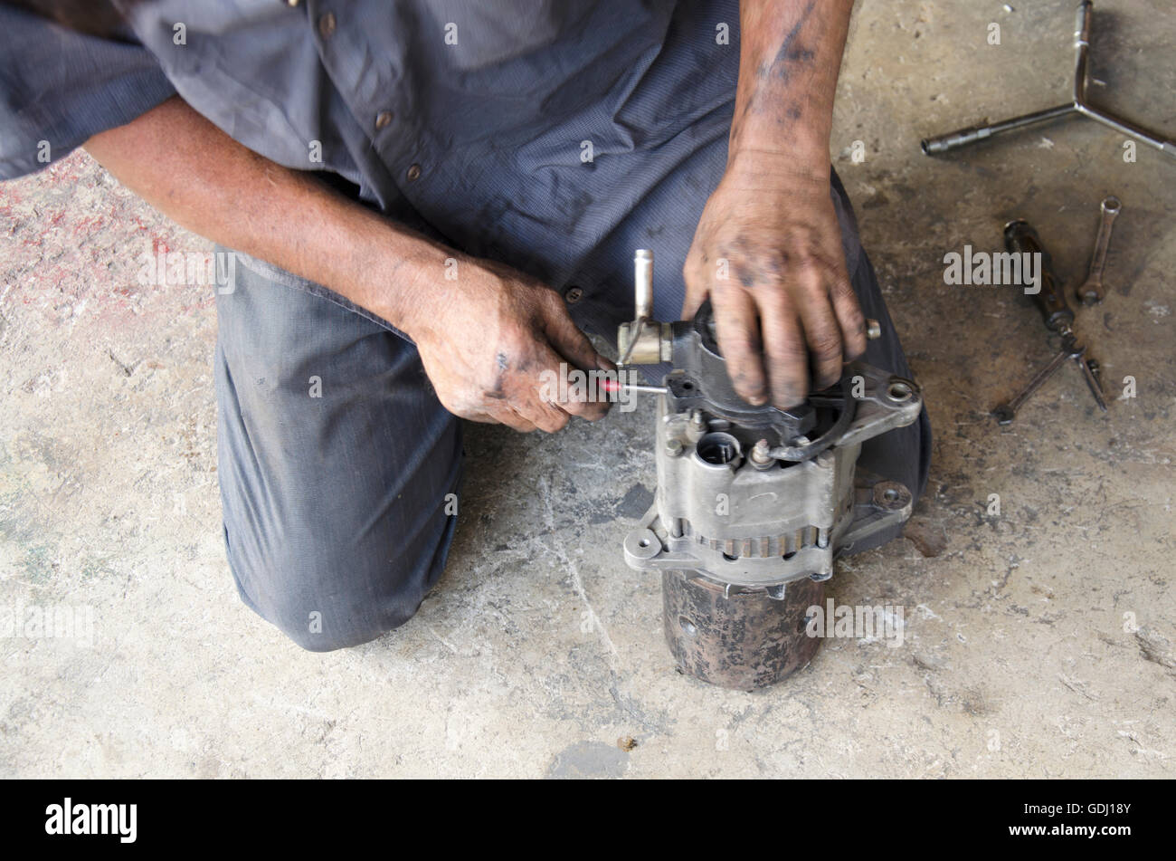 Old man 60 year thai people professional automotive motor mechanic ...