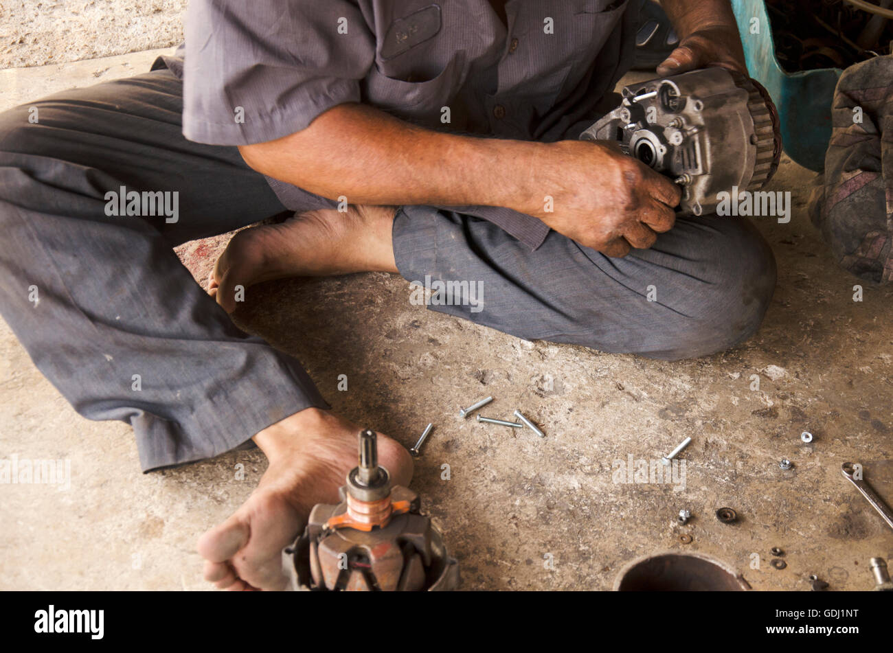 Old man 60 year thai people professional automotive motor mechanic ...