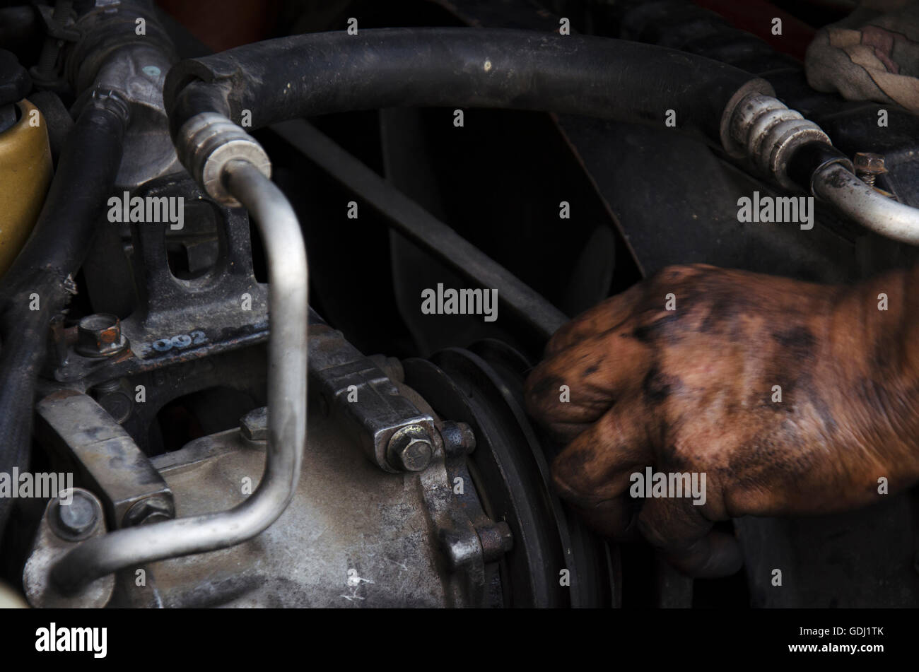Old man 60 year old thai people professional automotive motor mechanic ...