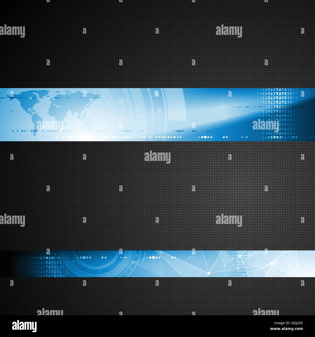 Brochure dark tech template with blue banner elements. Low poly, world ...