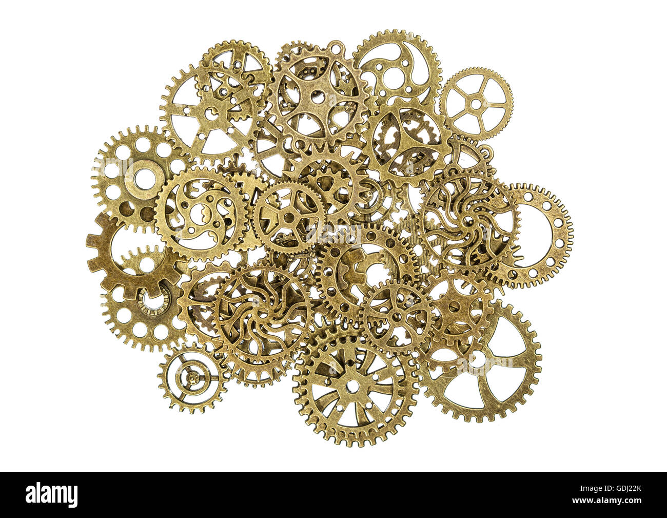 Vintage brass gears macro isolated on white Stock Photo - Alamy