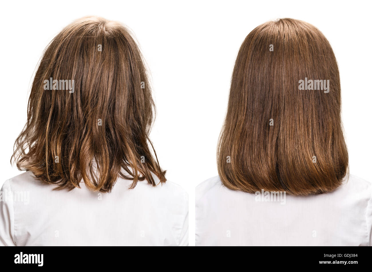 Hair before and after treatment. Haircare concept. Damaged Hair ...