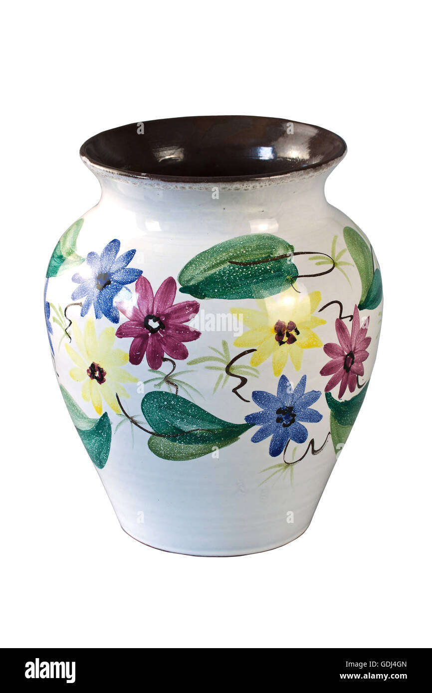 Ceramic vase with colorful floral patterns on a white background Stock ...