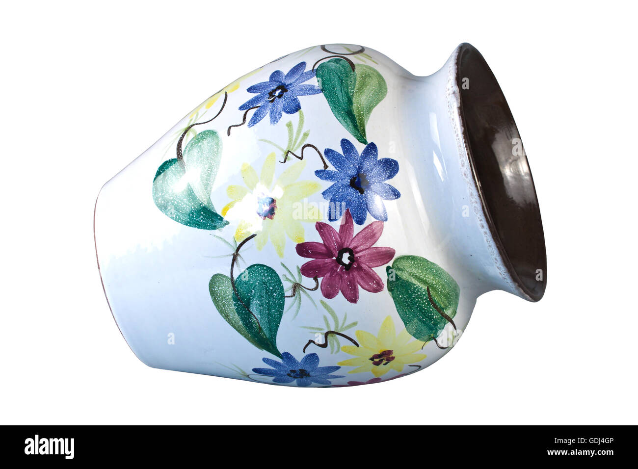 Ceramic vase with colorful floral patterns on a white background Stock ...