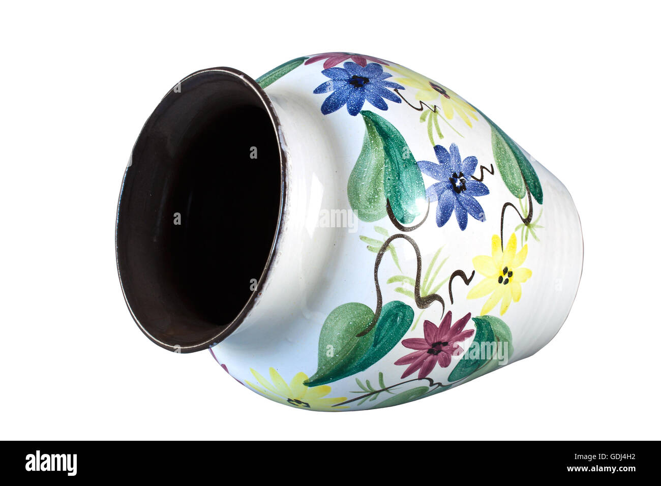 Ceramic vase with colorful floral patterns on a white background Stock ...