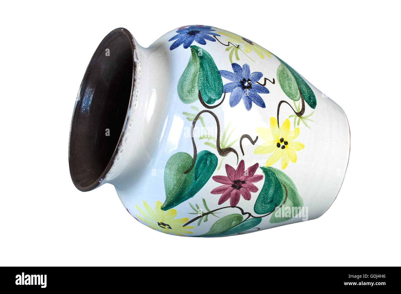 Ceramic vase with colorful floral patterns on a white background Stock ...