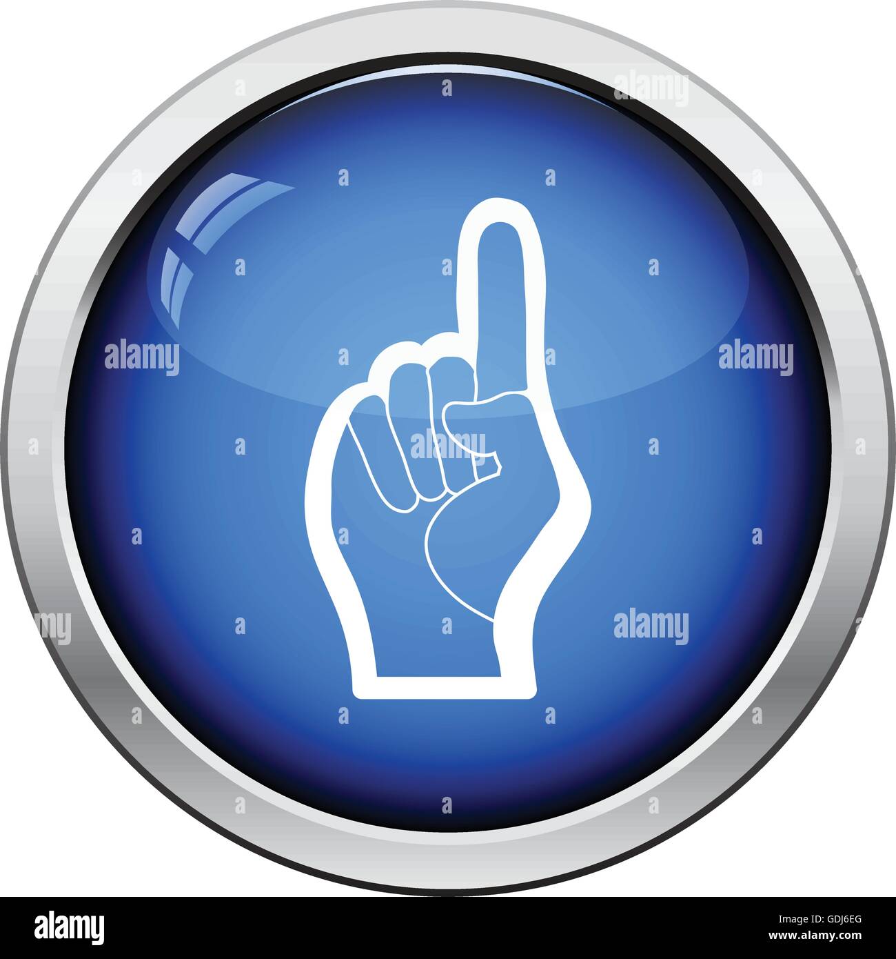 Fan foam hand with number one gesture icon. Glossy button design ...
