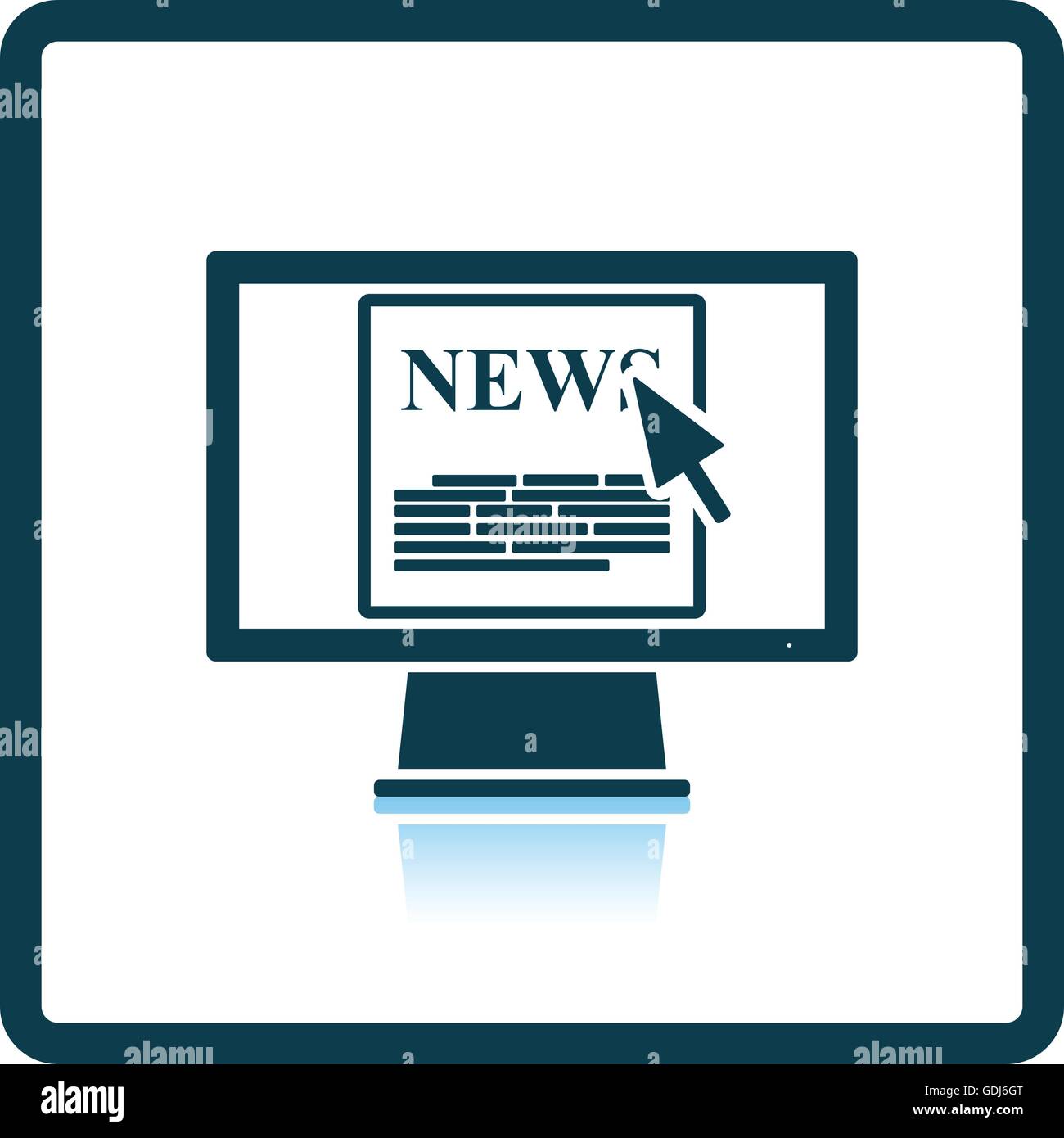 Monitor with news icon. Shadow reflection design. Vector illustration ...