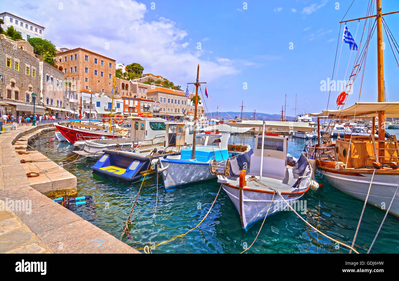 traditional port at Hydra island Greece Stock Photo - Alamy