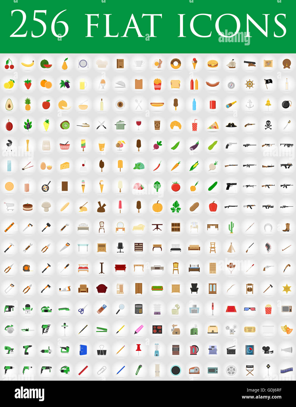 diverse set of flat icons illustration isolated on background Stock ...