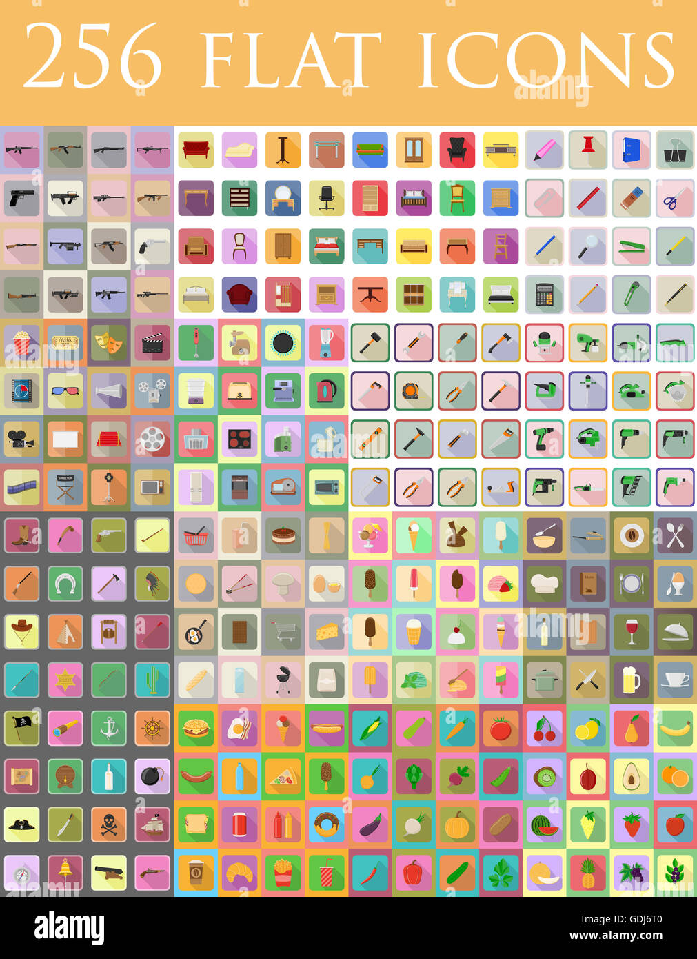 diverse set of flat icons illustration isolated on background Stock ...