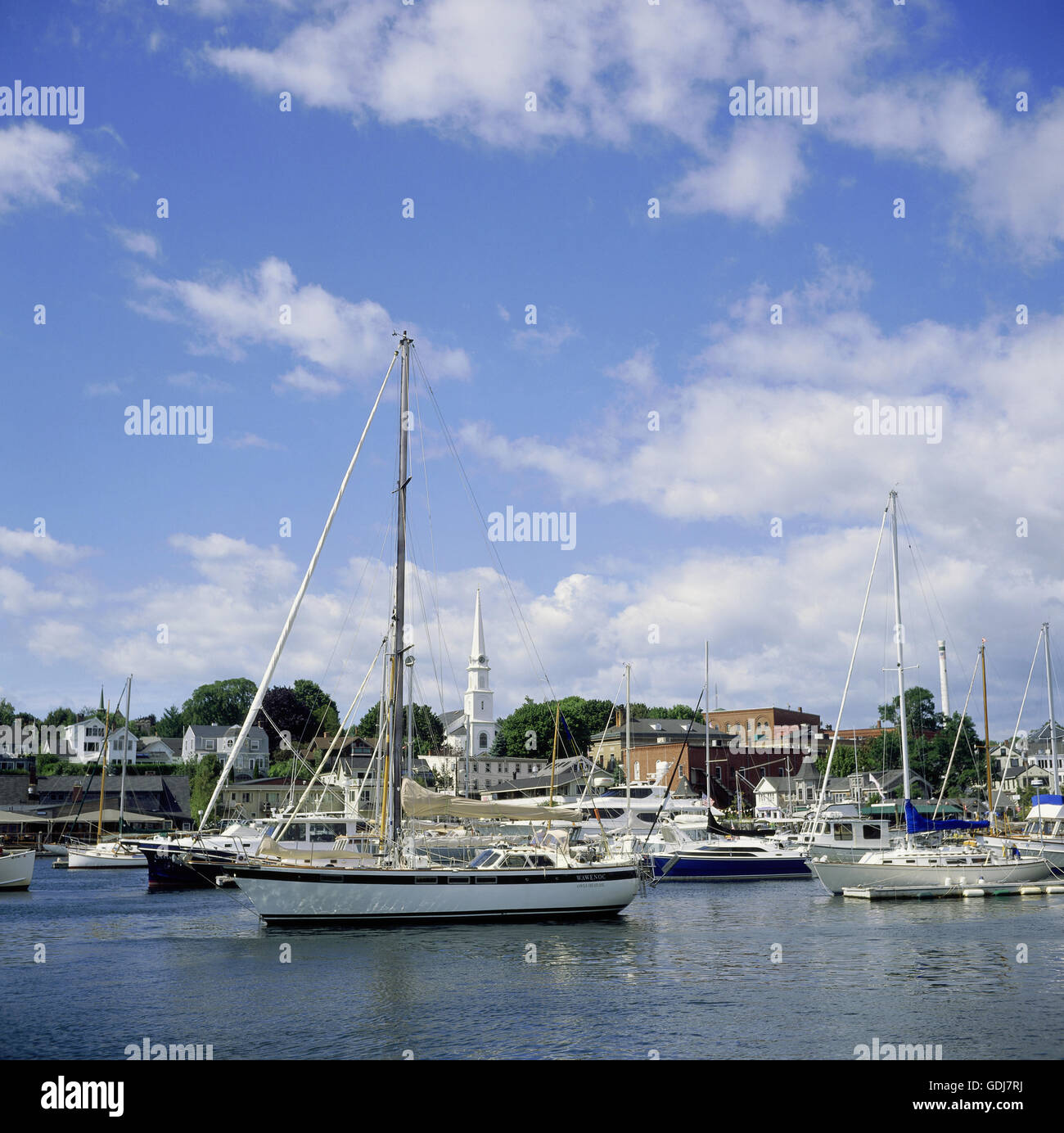 geography / travel, USA, Massachusetts, Camden, harbour with yachts ...
