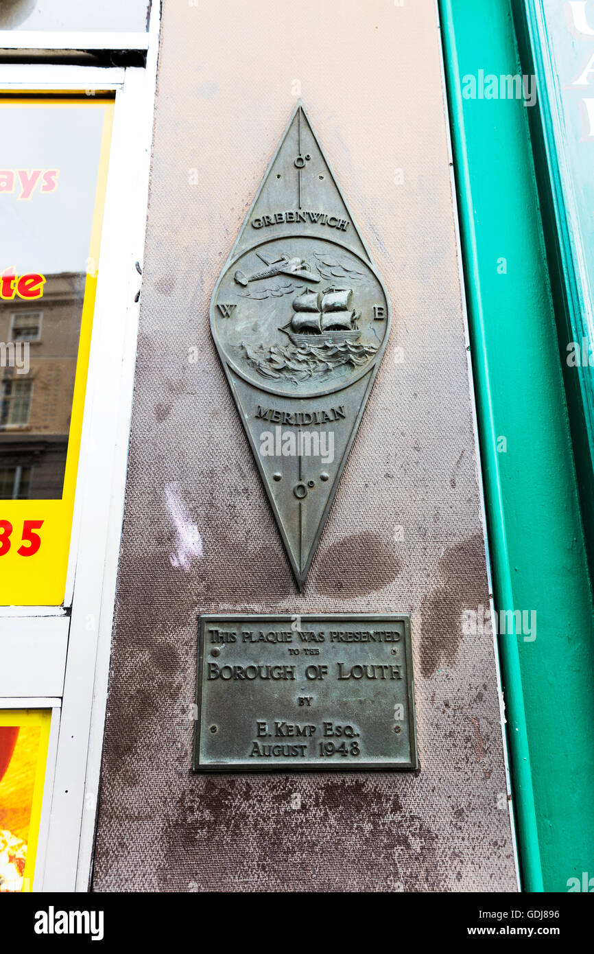 The Greenwich Meridian Louth Meridian Line plaque on wall East meets ...