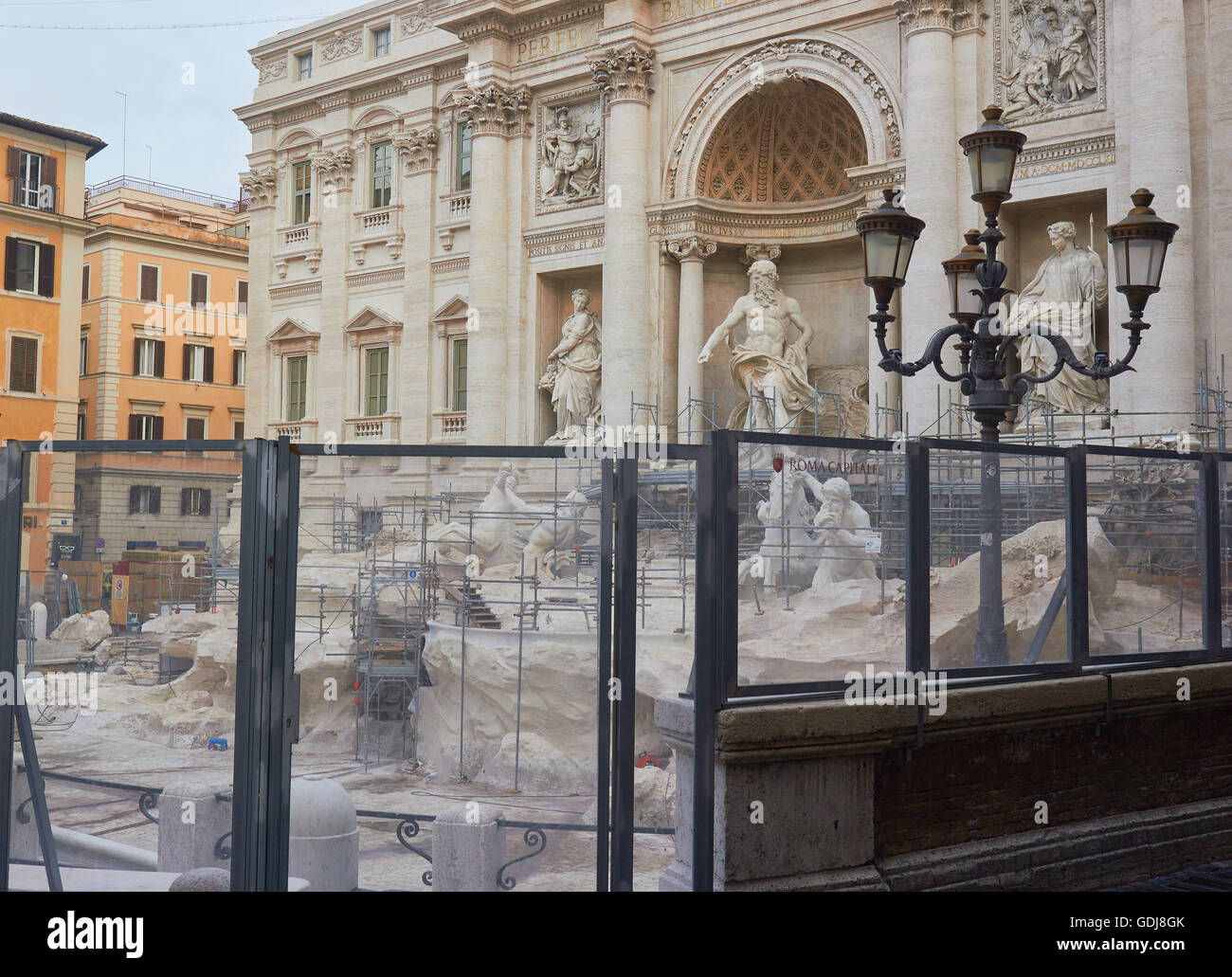 18th century Baroque Trevi Fountain by Nicola Salvi under renovation ...