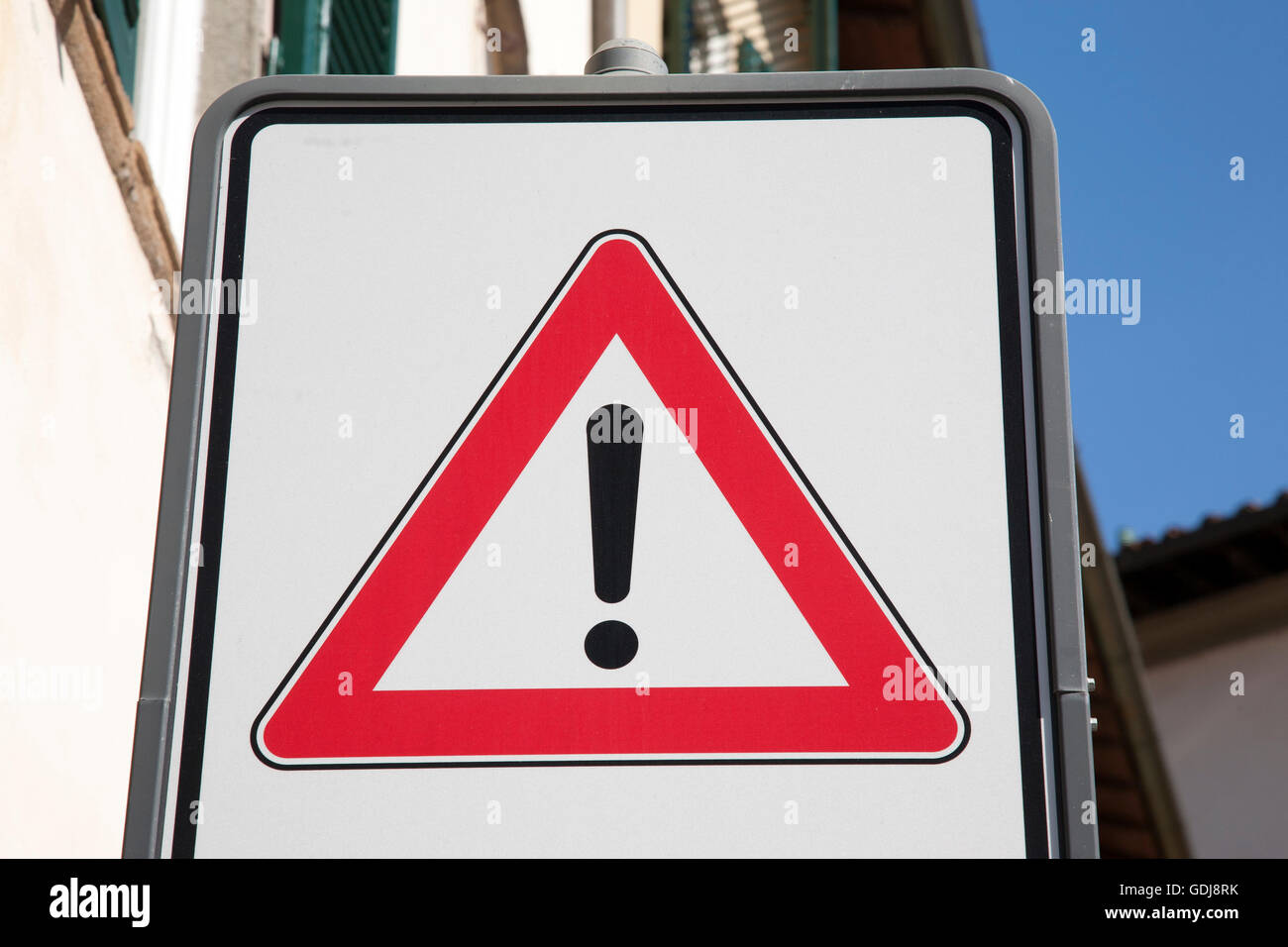 Exclamation Traffic Sign in Urban Setting Stock Photo - Alamy
