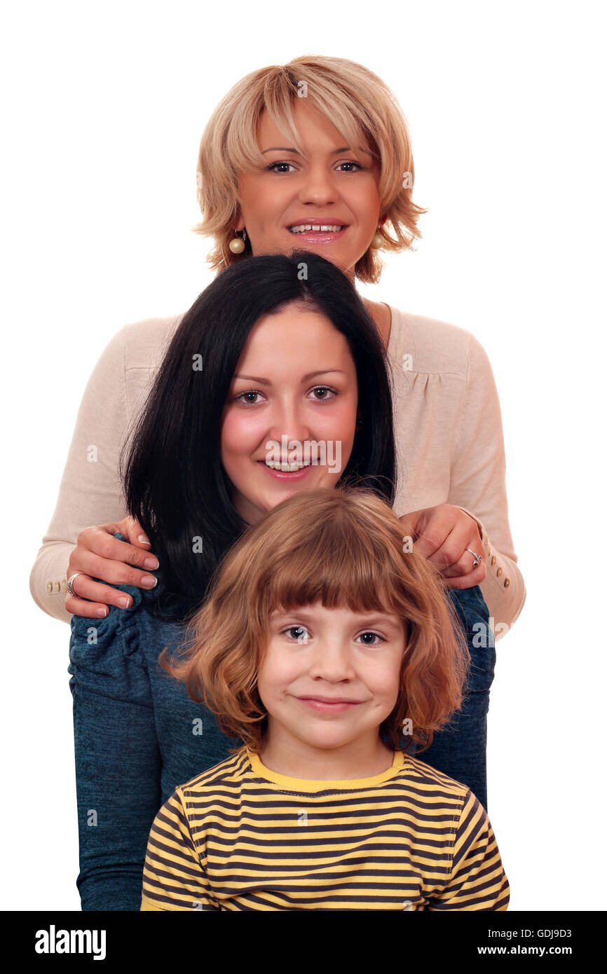family three generation little girl teenage girl and woman Stock Photo ...