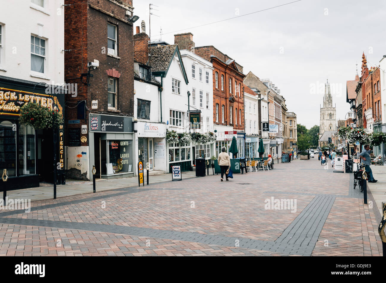 Gloucester, UK - August 17, 2015: Commercial and pedestrian street in ...