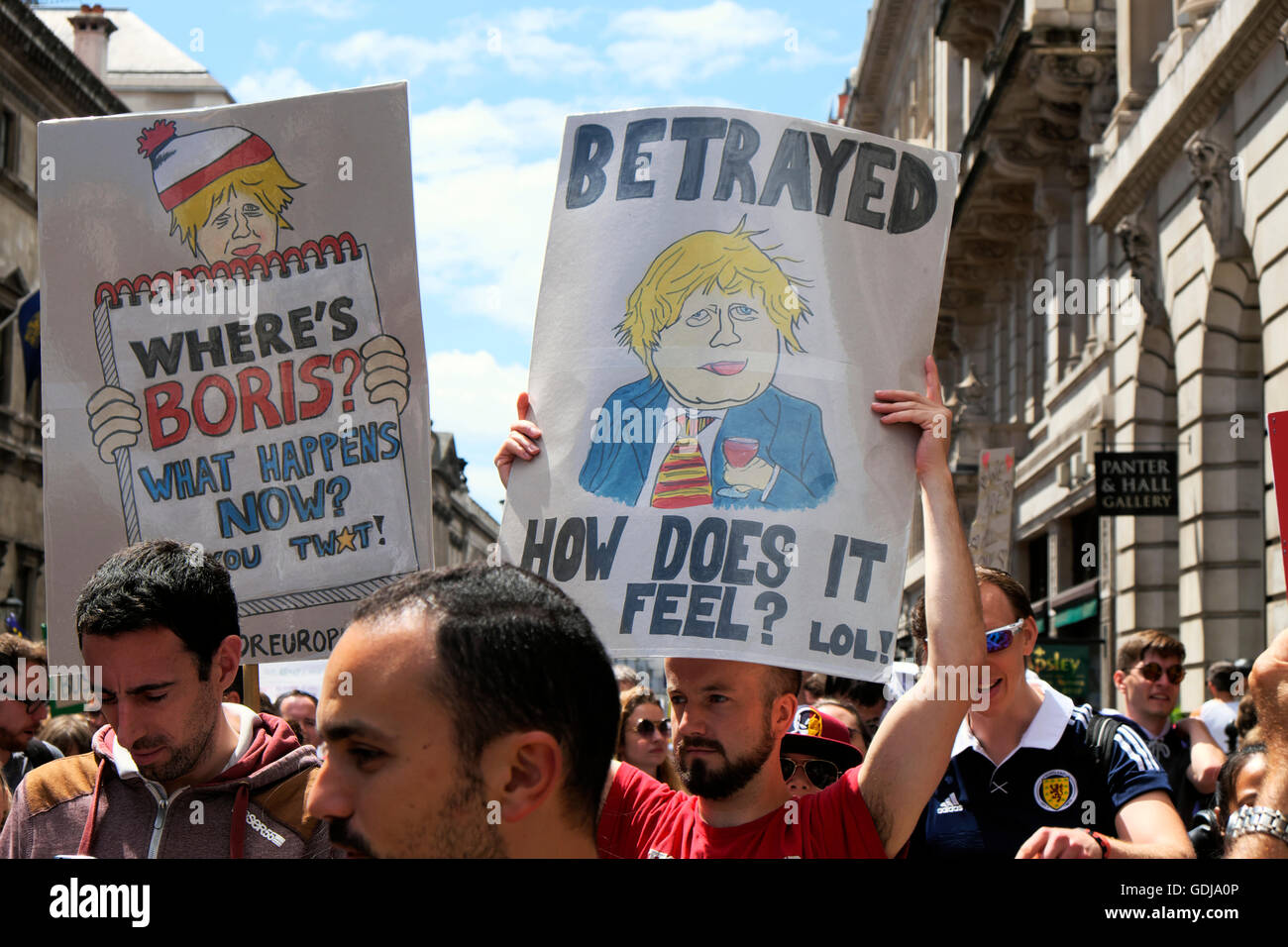 Remain supporters hold anti Brexit Boris Johnson placards posters at ...