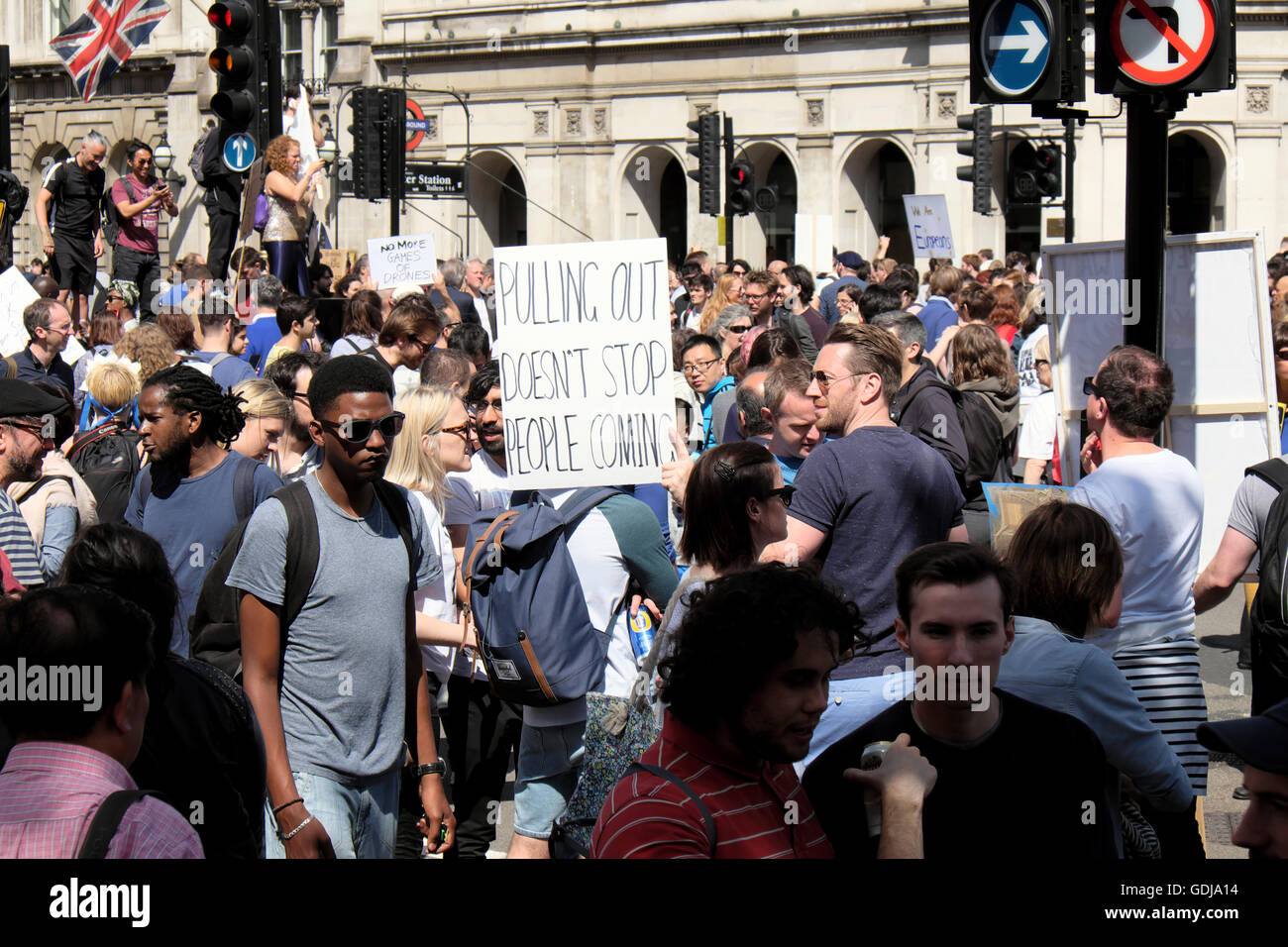 "March for Europe" crowd of people gathered in the street at anti ...