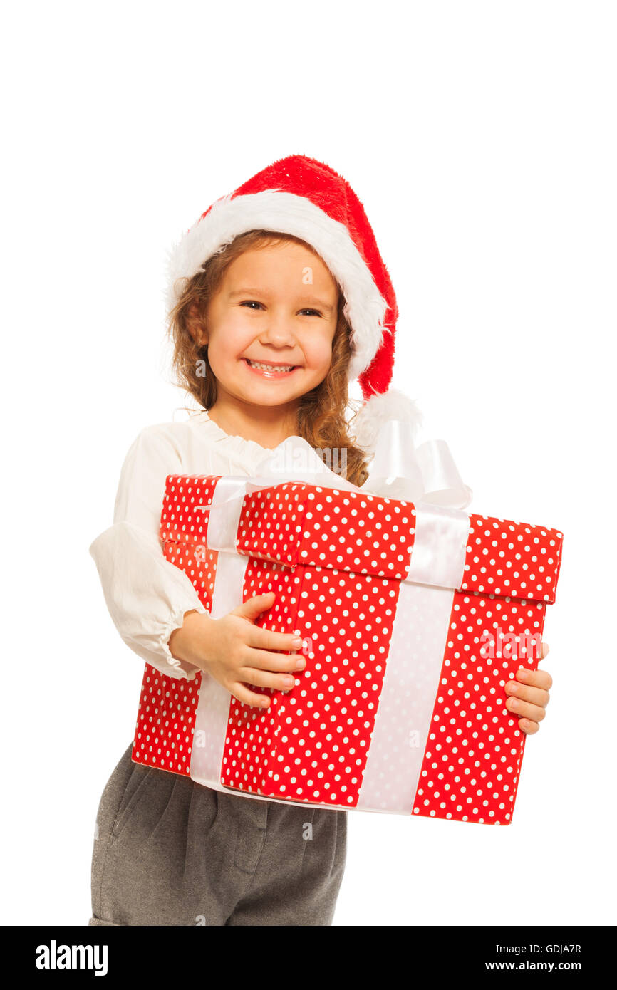 Smiling happy girl with big present isolated Stock Photo - Alamy